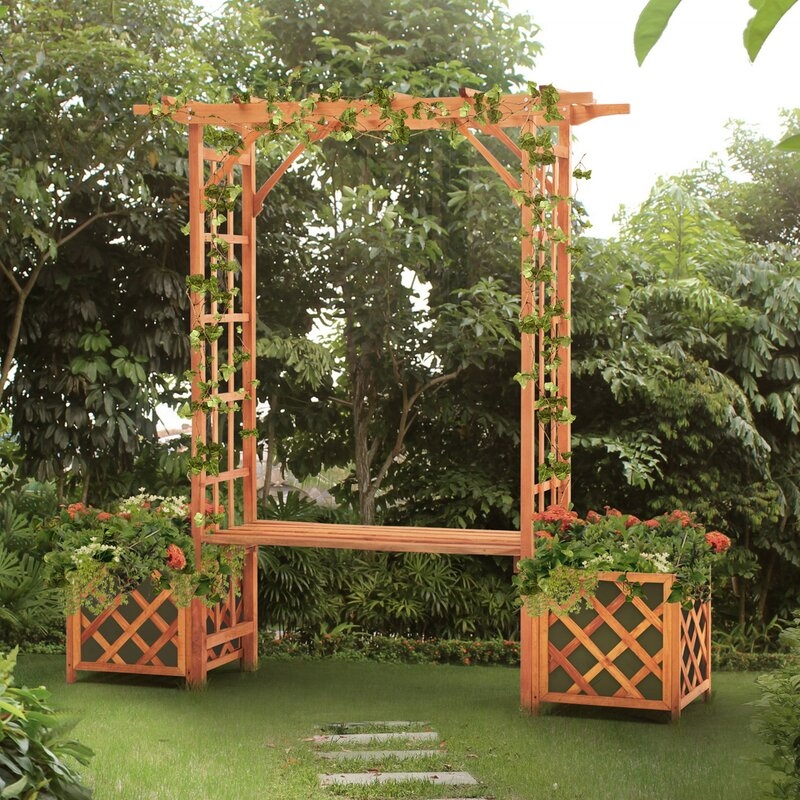 Garden Arbor With Planter Benches